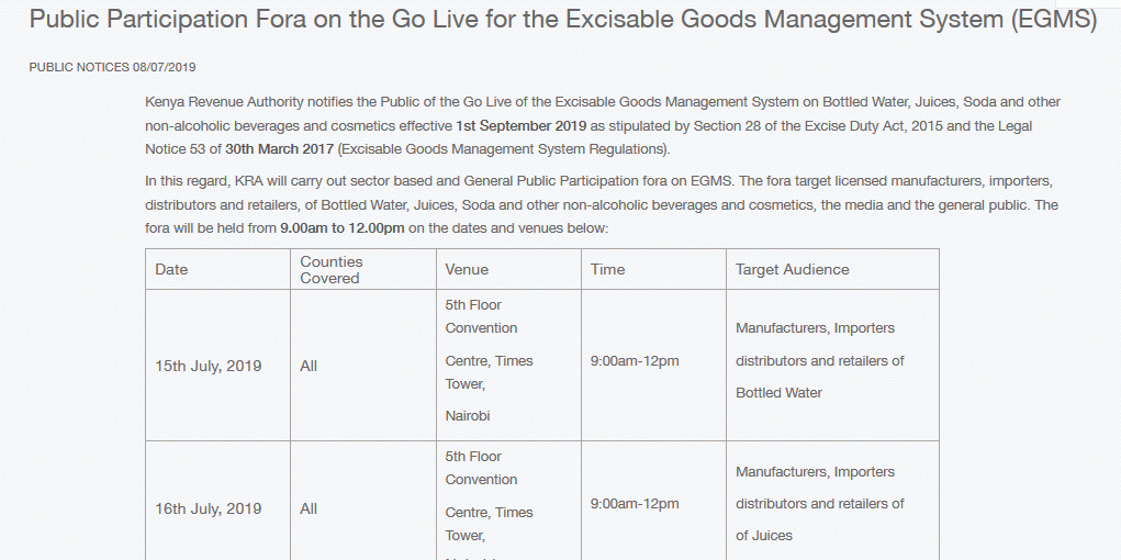 Public Participation Fora on the Go Live for the Excisable Goods ...
