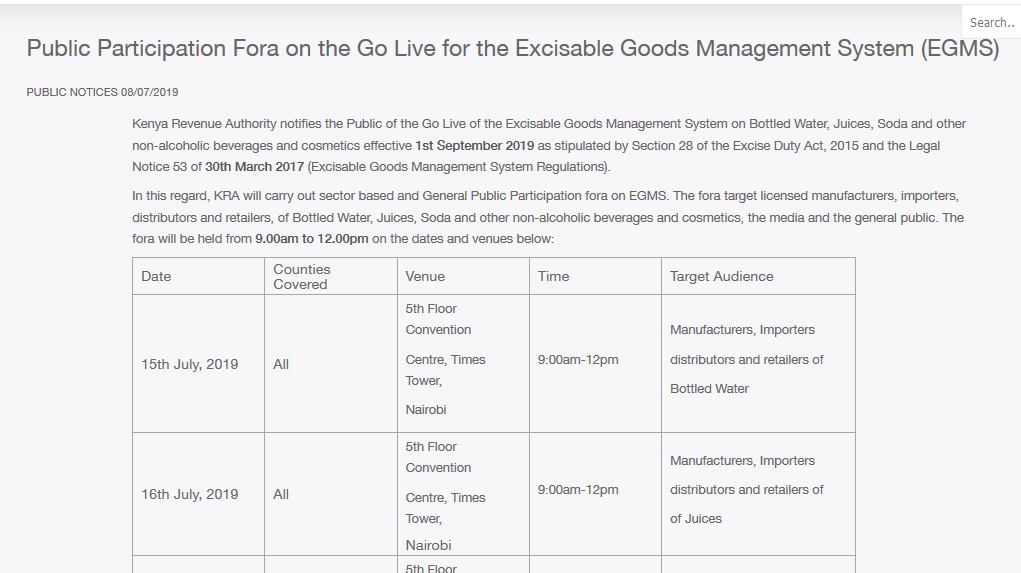 Public Participation Fora on the Go Live for the Excisable Goods ...